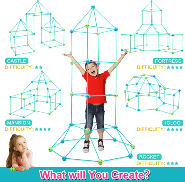 🏰 Fort Building Kit for Kids – 128-Piece STEM Construction Set – Souki ...